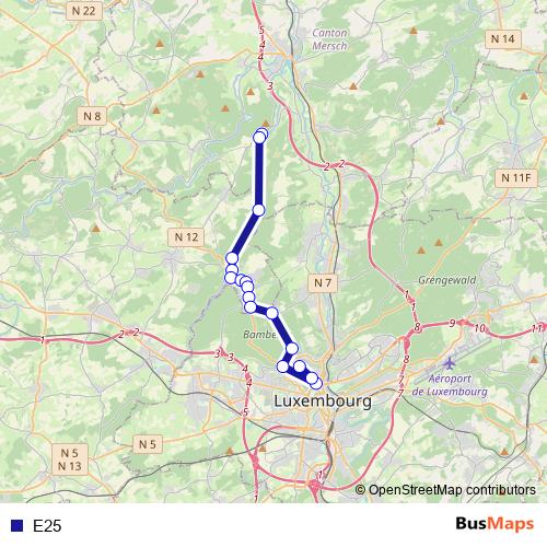 Bus E25 updates in Luxembourg