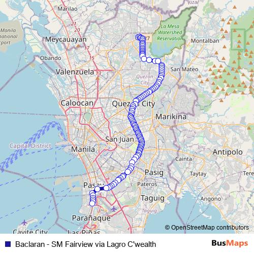 Baclaran - SM Fairview via Lagro C'wealth Bus, route scheme and ...