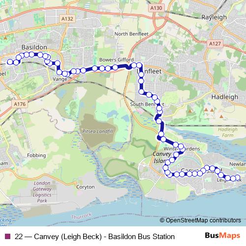 Bus 22 Schedule & Stops in Southend-on-Sea