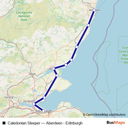 Rail Caledonian Sleeper Schedule & Map in Aberdeen