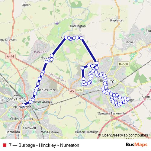 7 Route: Stops, Schedules & Maps - Burbage - Hinckley - Nuneaton