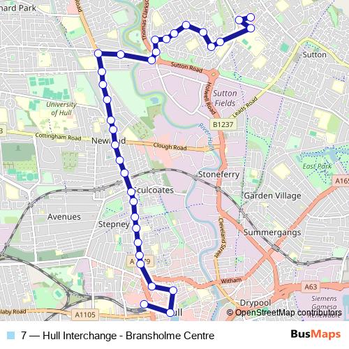 7 (Hull Interchange - Bransholme Centre) Bus, route map and schedule ...