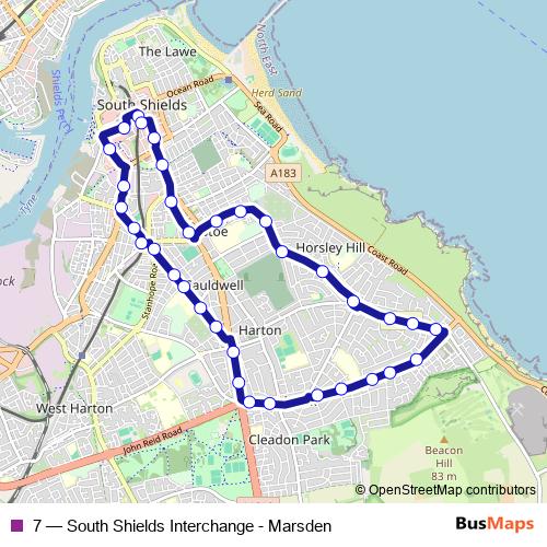 Bus 7 Stops & Times in South Shields