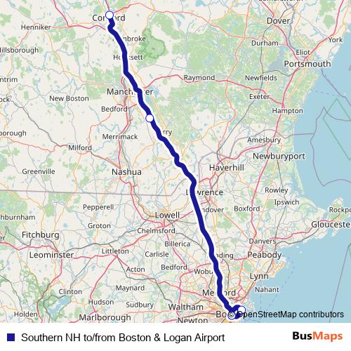 Southern NH to/from Boston & Logan Airport Bus, route map and schedule ...