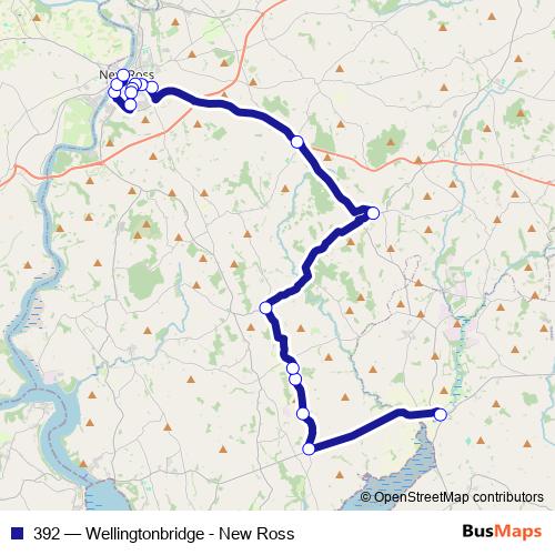 392 (Wellingtonbridge - New Ross) Bus, route map and schedule, New Ross