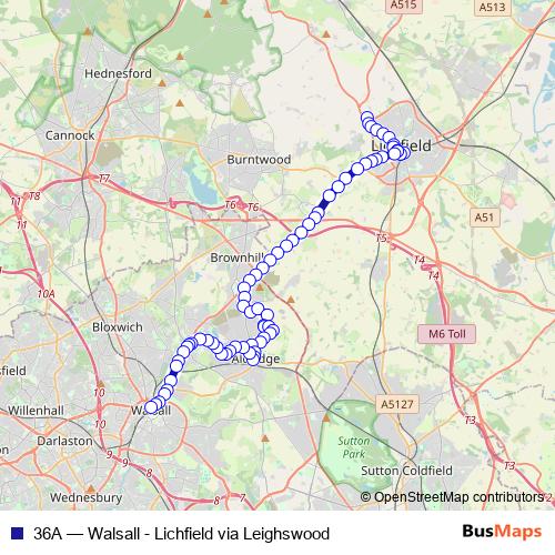 Bus 36A Schedule & Stops in Walsall