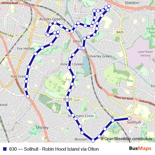630 Route: Stops, Schedules & Maps - Solihull - Robin Hood Island via Olton