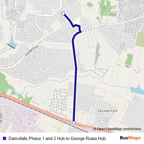 Bus Damofalls Phase 1 and 2 Hub to George Ruwa Hub Timetable & Stops in ...