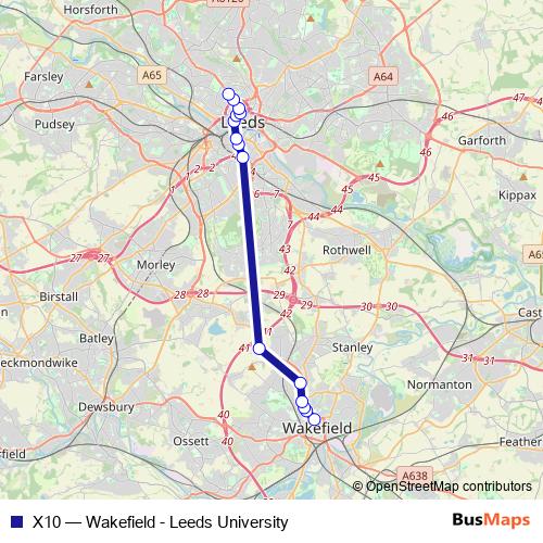 X10 Route: Stops, Schedules & Maps - Wakefield - Leeds University