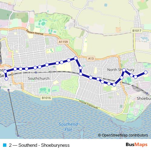 Bus route 2 - Southend - Shoeburyness in Southend-on-Sea