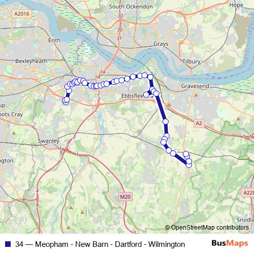 Bus 34 Timetable & Stops in Grays
