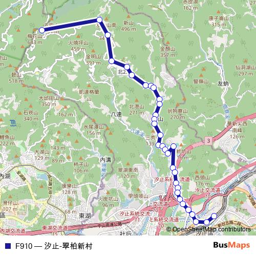 F910 (汐止-翠柏新村) Bus, route map and schedule, Taipei