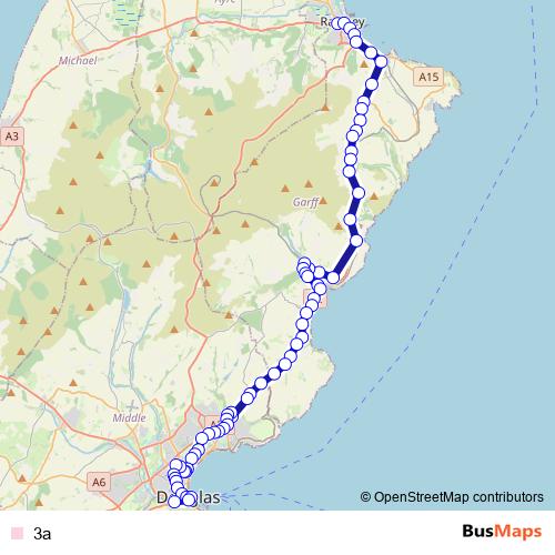 3a Bus, route map and schedule, Laxey