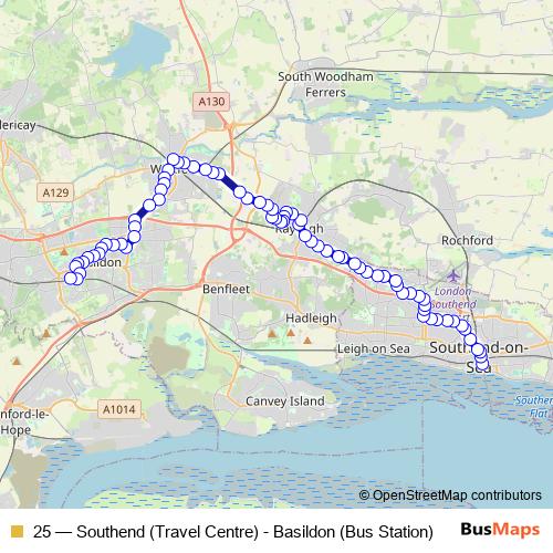 Bus route 25 - Southend (Travel Centre) - Basildon (Bus Station) in ...