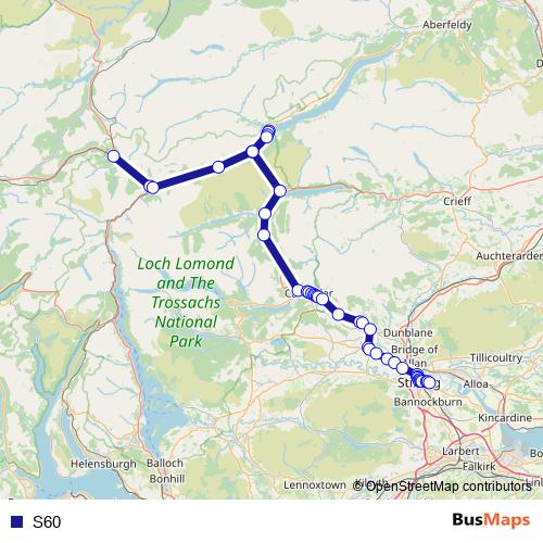 S60 Bus, route map and schedule, Stirling